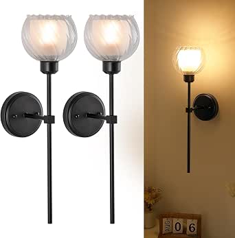 Black double-layer glass wall light, hard wired variable light 3500K ...