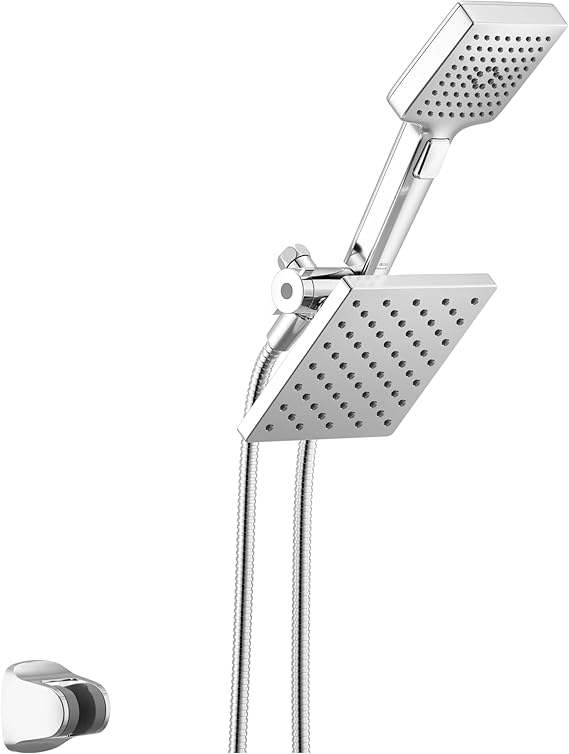 Delta Square 2-in-1 Dual Shower Head with 4-Setting HandHeld Spray ...