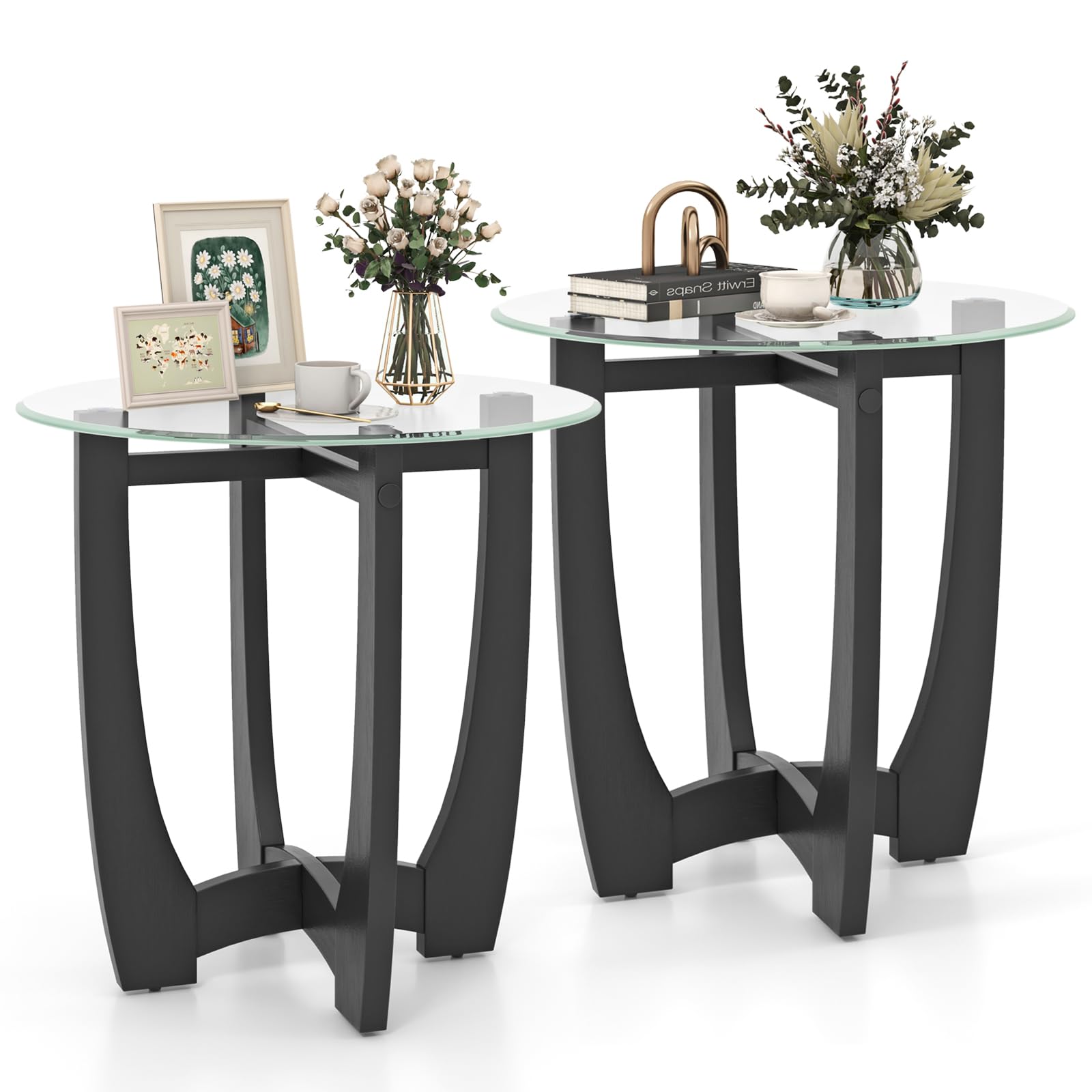 Amazon.com: Giantex Glass End Tables Set of 2, Round Side Tables with ...
