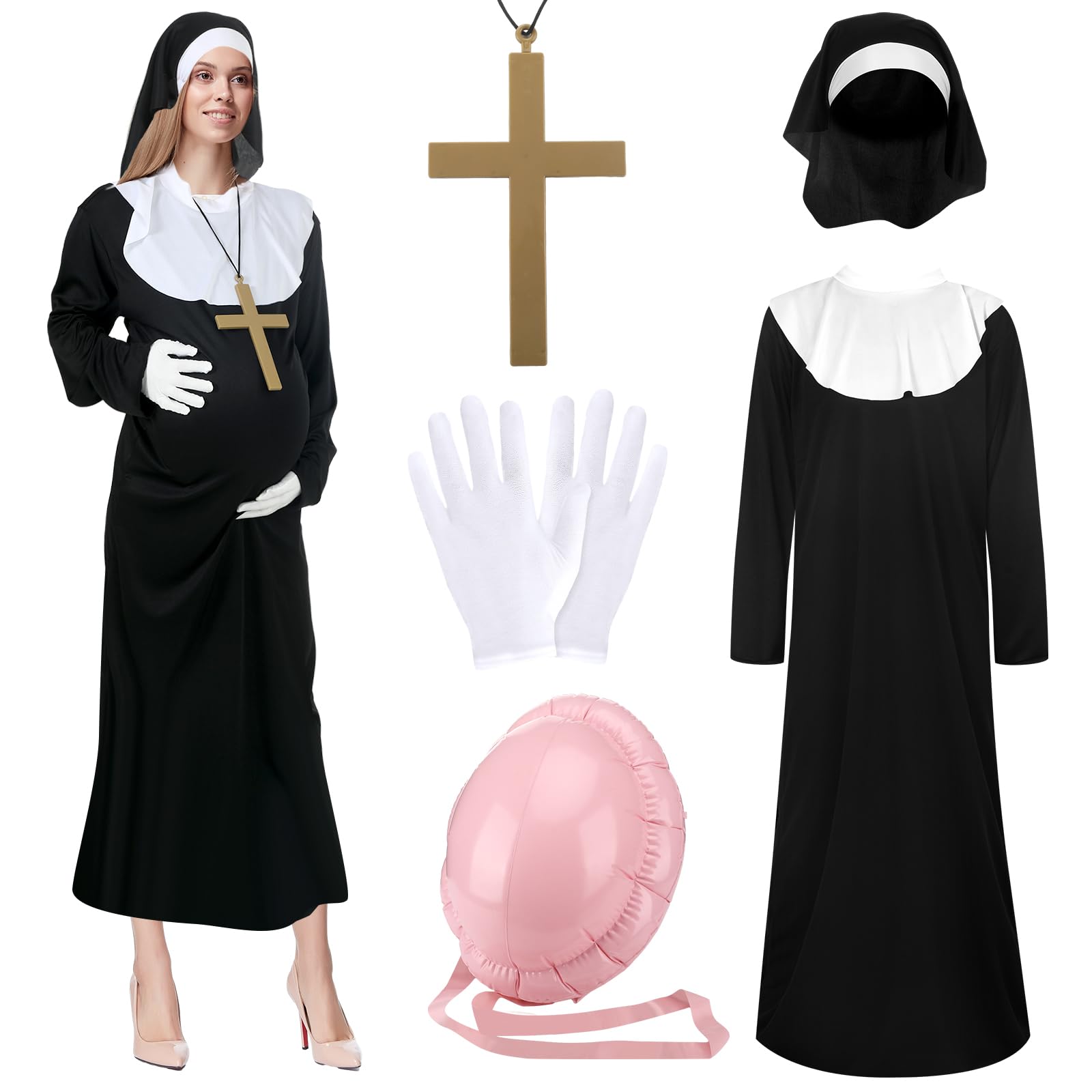 Amazon.com: Jiuguva 5 Pcs Pregnant Nun Costume Set Pregnant Nun Costume ...