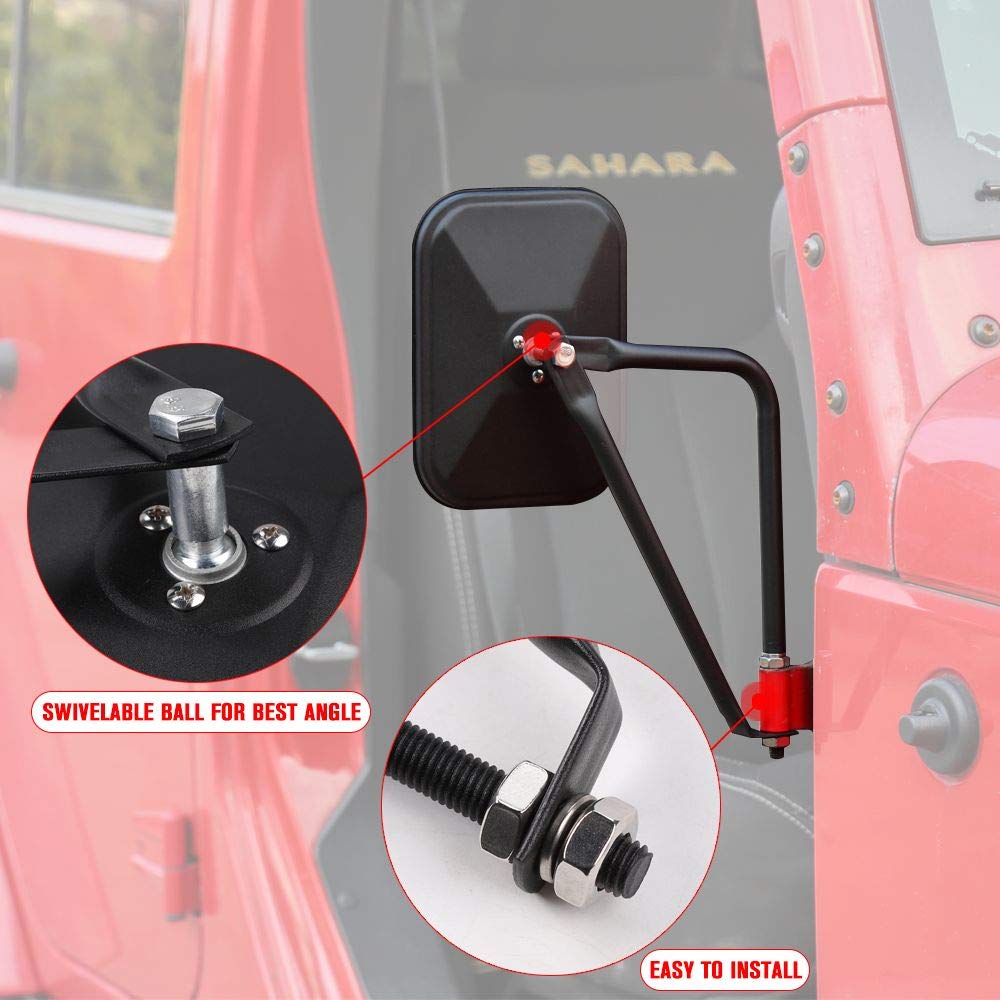 Snapklik.com : JeCar Side Mirrors Square Doorless Rear View Quick ...