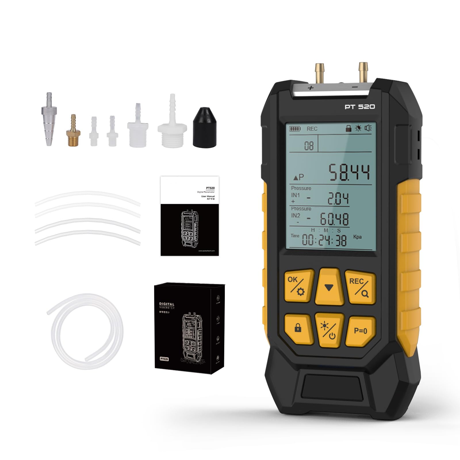 PT520 Digitales Manometer Luftdruckmessgerät -100-200 KPa 0,1 Auflösung ...