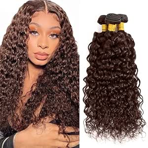 Amazon.com : Color 4 Human Hair Bundles Chocolate Brown Water Wave Bundles 14 16 18 Inch Mixed ...