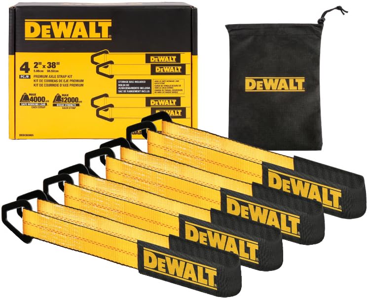 Amazon.com: DEWALT DXBC80005 Black/Yellow 2" x 38" Premium Axle Tie Down Strap Kit (12,000 lb ...