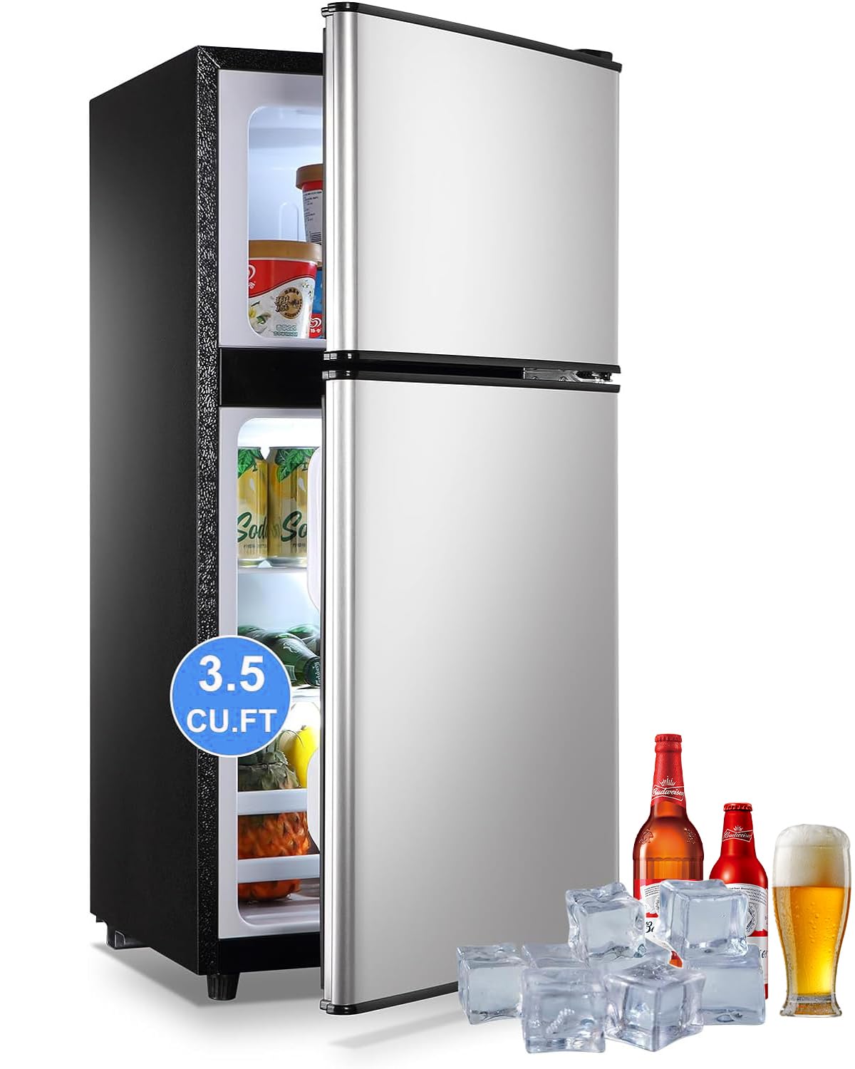 Amazon.com: BINMIT 3.5 Cu.Ft Mini Fridge with Freezer, 2 Door Design, 7 ...