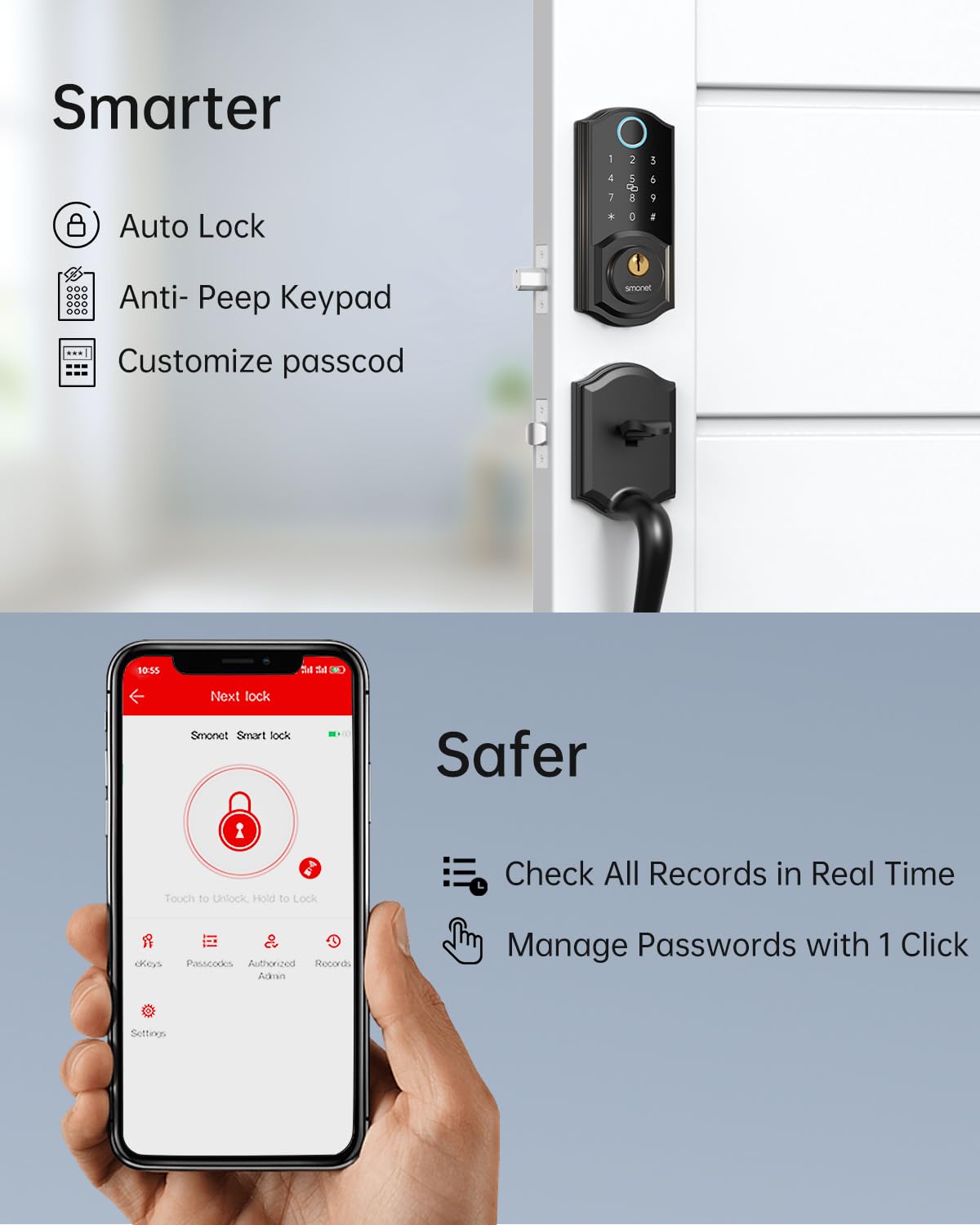 Snapklik.com : Smart Locks For Front Door : SMONET WiFi Fingerprint ...