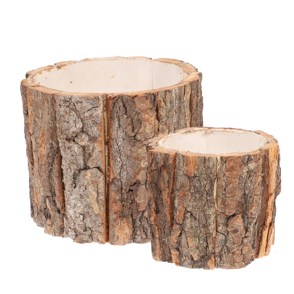 Amazon.com: DECHOUS 4Pcs Wooden Flower Pots, Natural Wood Bark Flower ...