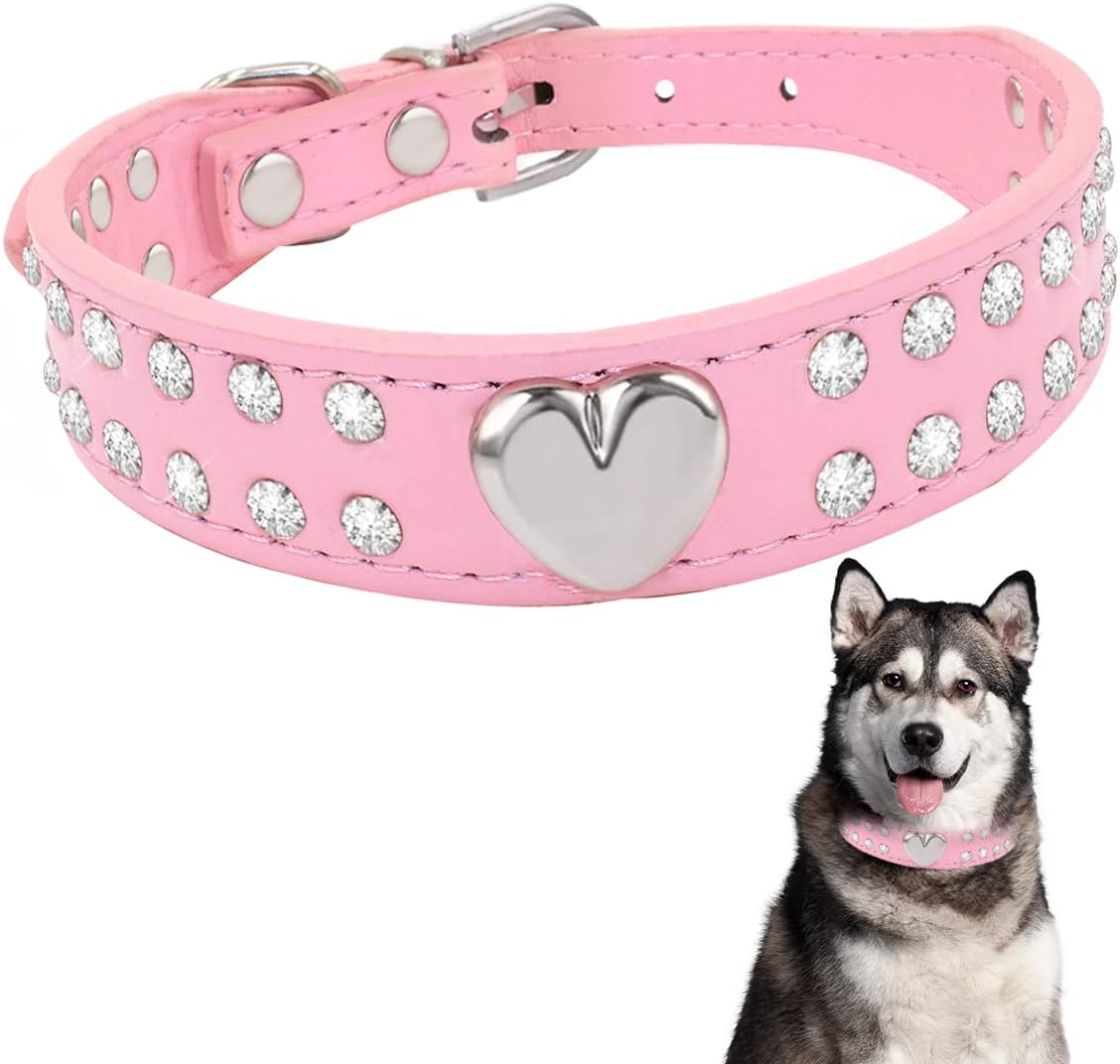 Crystal Dog Collar, GLADFRESIT PU Leather Pink Pet Collar with ...
