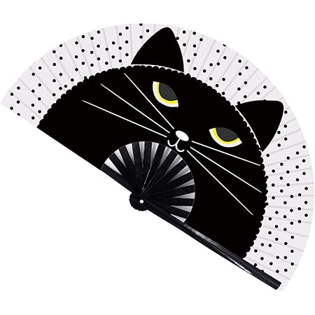 Amazon.com: OULII Women Cartoon Cat Folding Silk Fan Handheld Fan ...