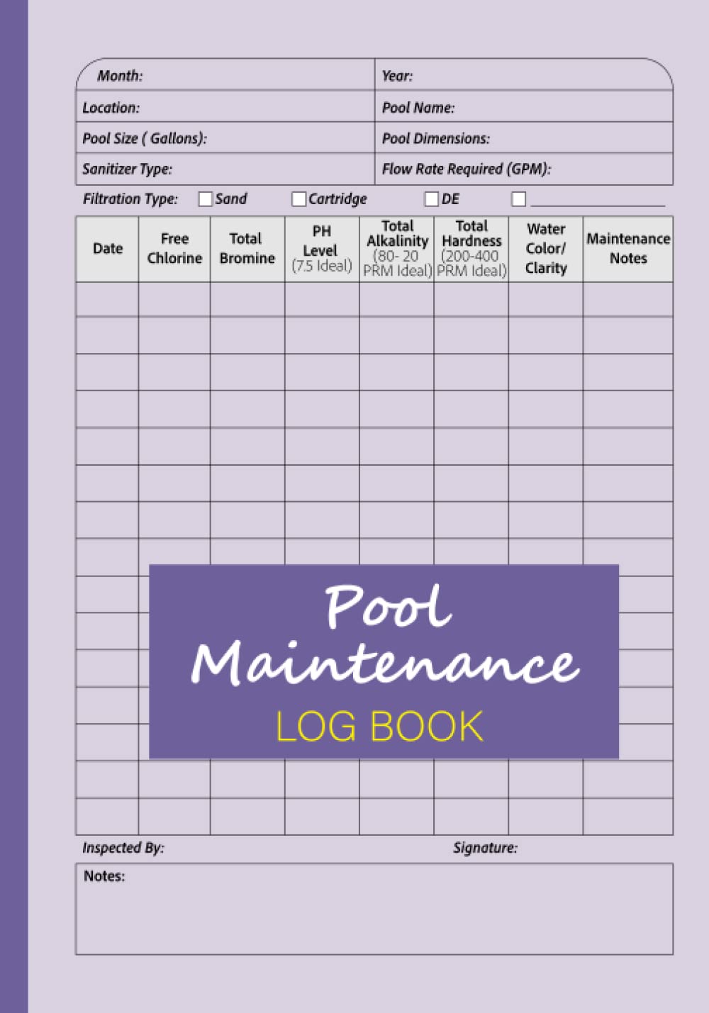 Pool Maintenance Log Book: Swimming Pool Maintenance Checklist Record ...