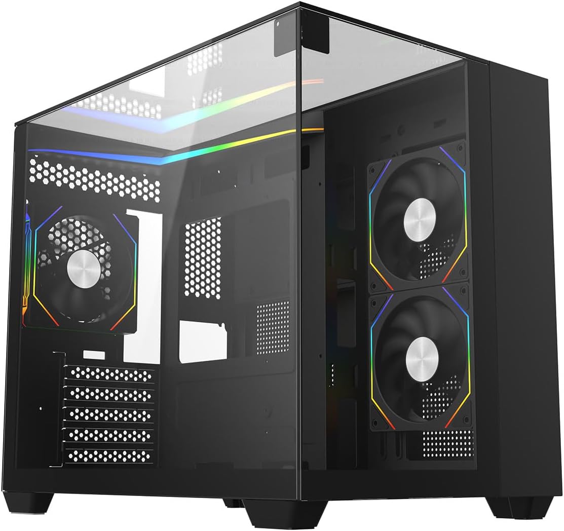 CiT Eclipse Dual Chamber Panoramic Three-Sided Tempered Glass Micro-ATX ...