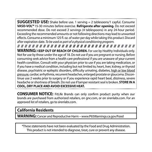 Siren Labs Vaso-VOL Liquid Muscle Pump Volumizer with Agmatine Sulfate ...