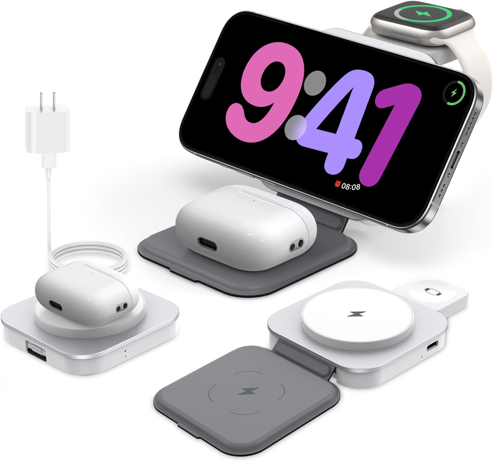 Amazon.com: Upgraded 3 in 1 Wireless Charger for MagSafe, Magnetic ...