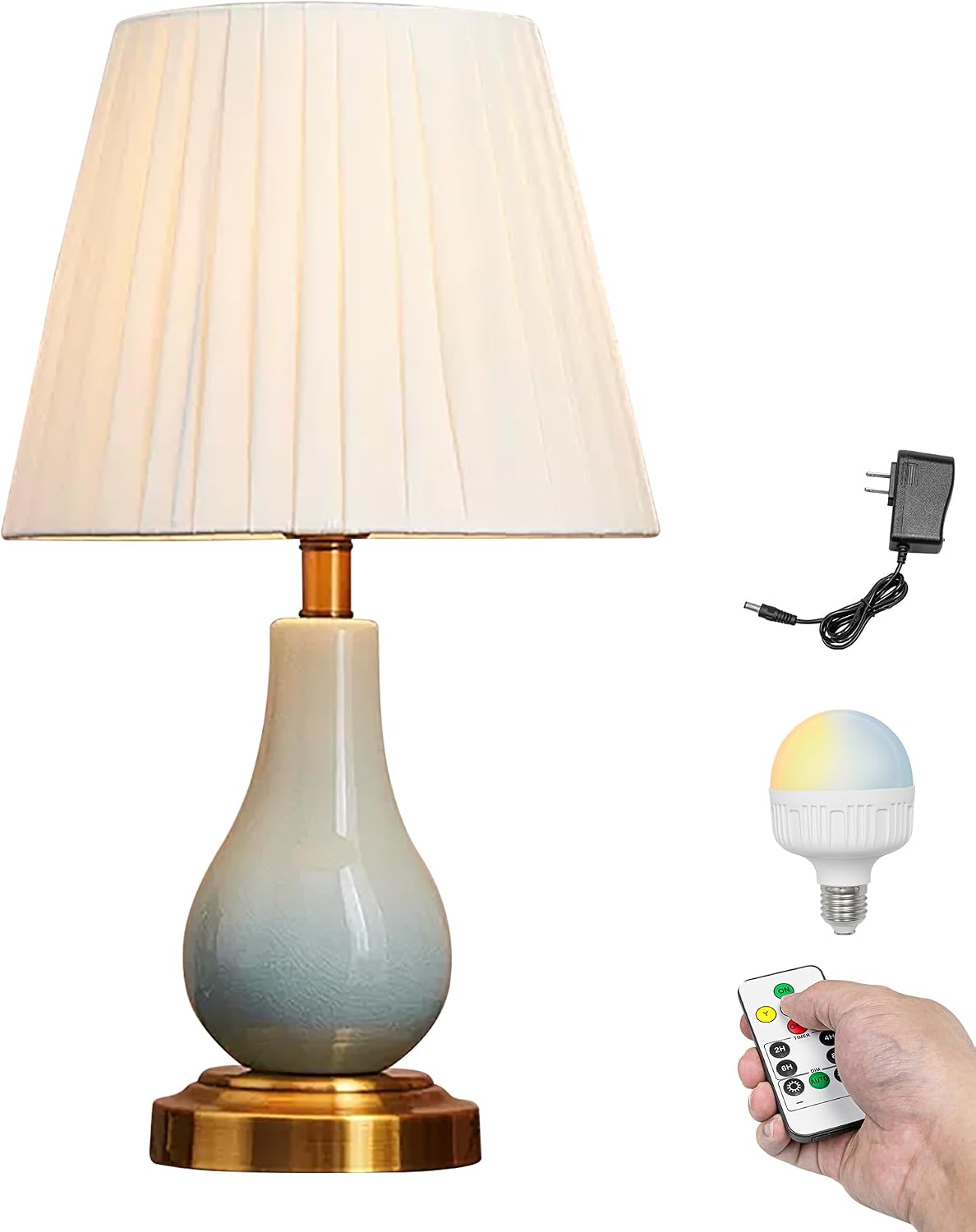 Kiven Cordless Table Lamp, Dimmable Ceramic Bedside Lamps for ...