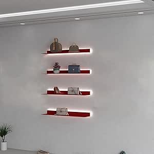 Amazon.com: QYQCXGL Red Wall Floating Shelf with LED Warm Light, Metal ...