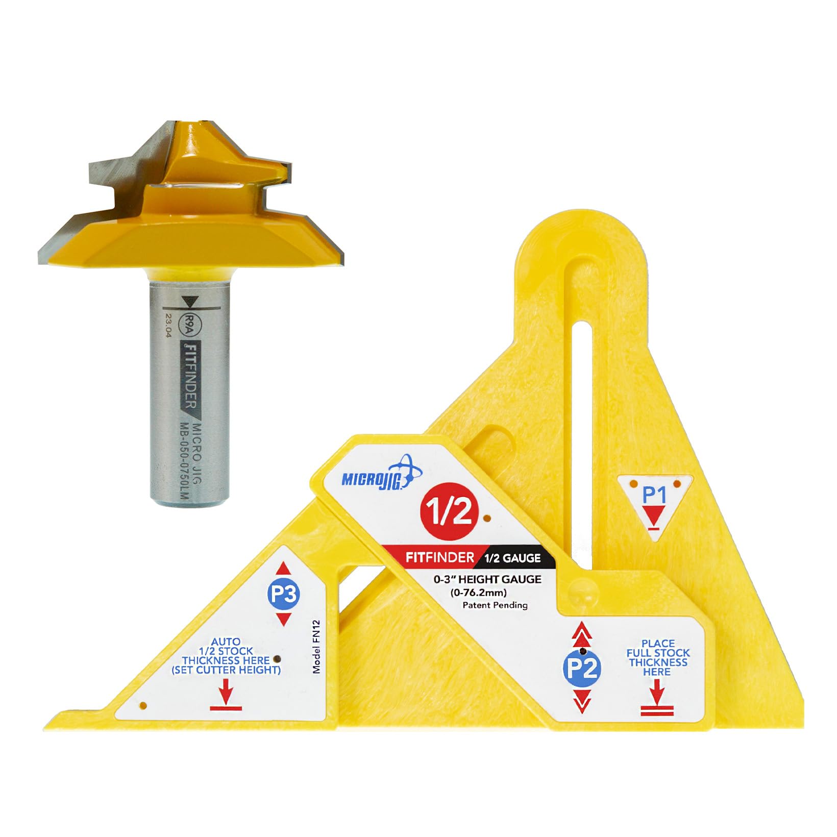 MICROJIG FITFINDER 1/2 Gauge and (R9A) 3/4" Lock Miter Bit with Center ...
