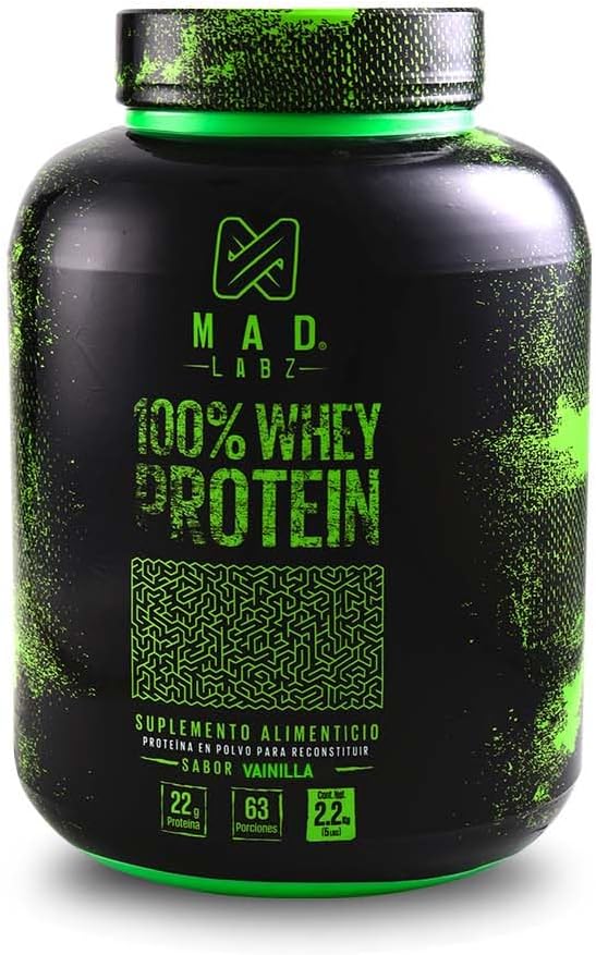 Mad Labz, Whey Protein 100%, 63 servicios, 2.2 kg, Sabor Vainilla, 36 g ...
