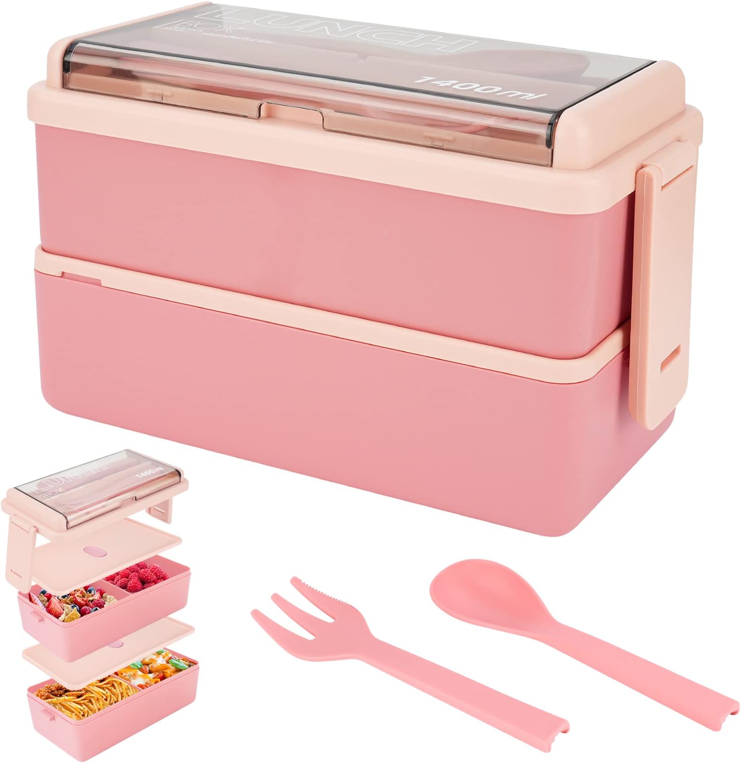 Yirochan 1400ml Lunch Box Stackable Bento Box - 2 Layer Lunch Box with ...