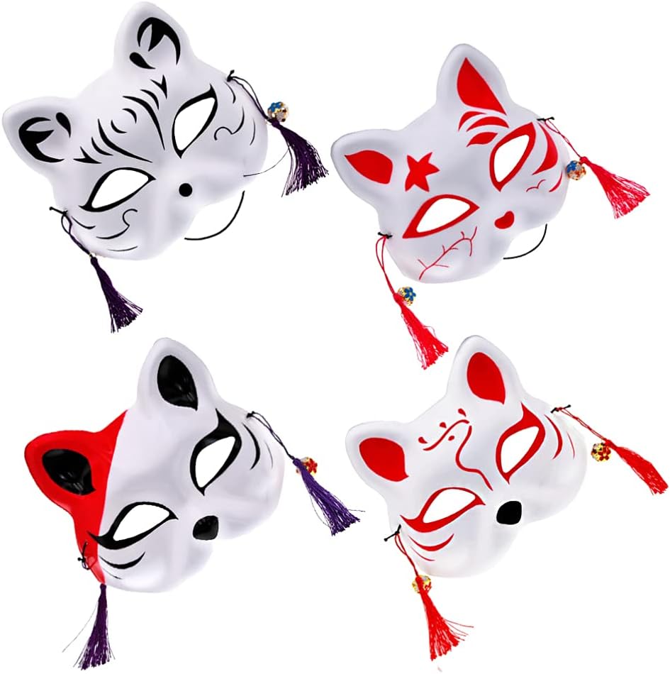 PRETYZOOM 4Pcs kitsune fox half face assecories cosplay party supplies ...