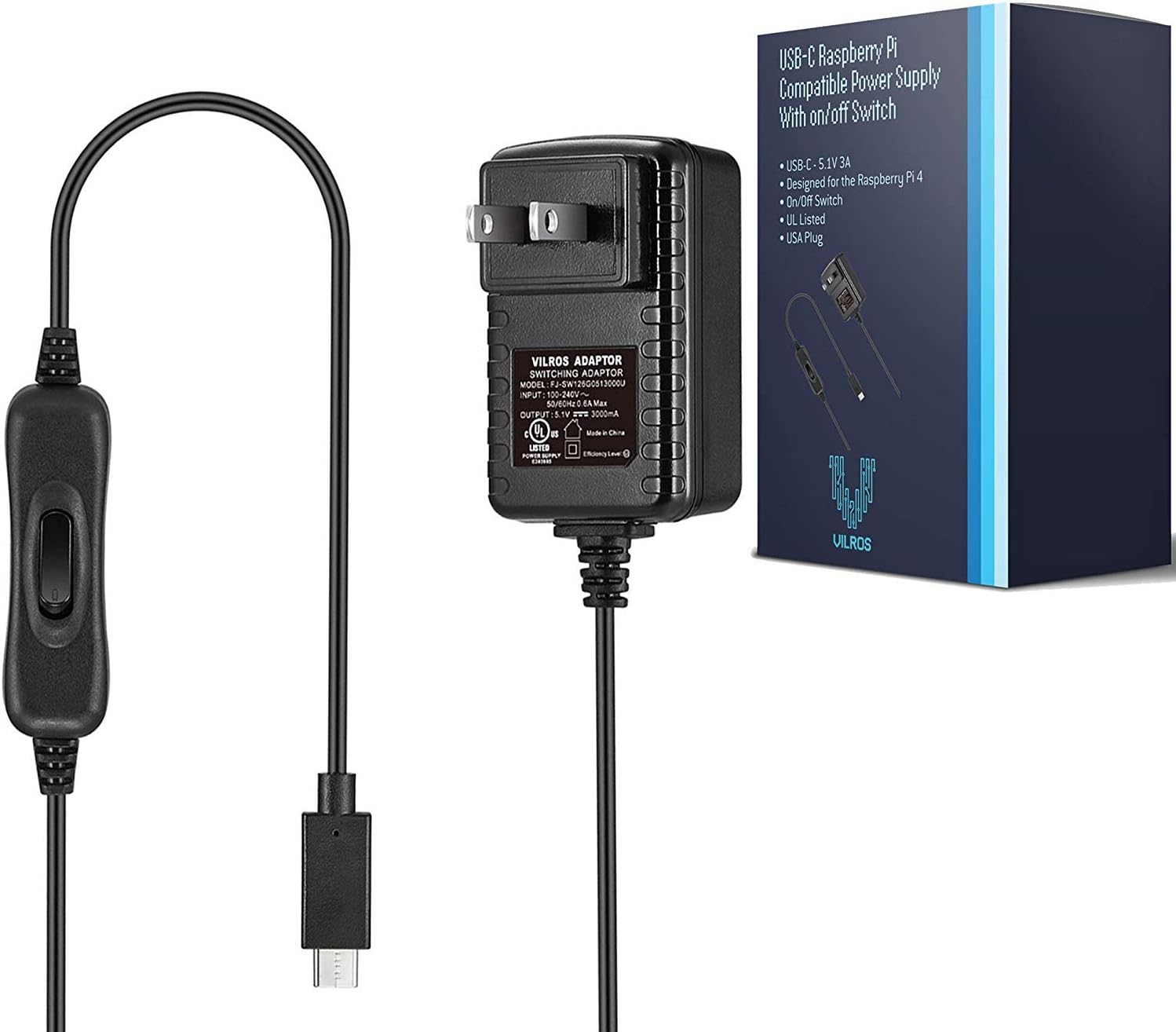 Amazon.com: Vilros Raspberry Pi 4 & 400 Compatible Power Supply (USB-C ...