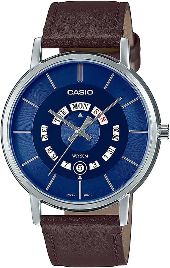 Casio MTP-VT01L-2B Men's Minimalistic Blue Dial Brown Leather Band ...