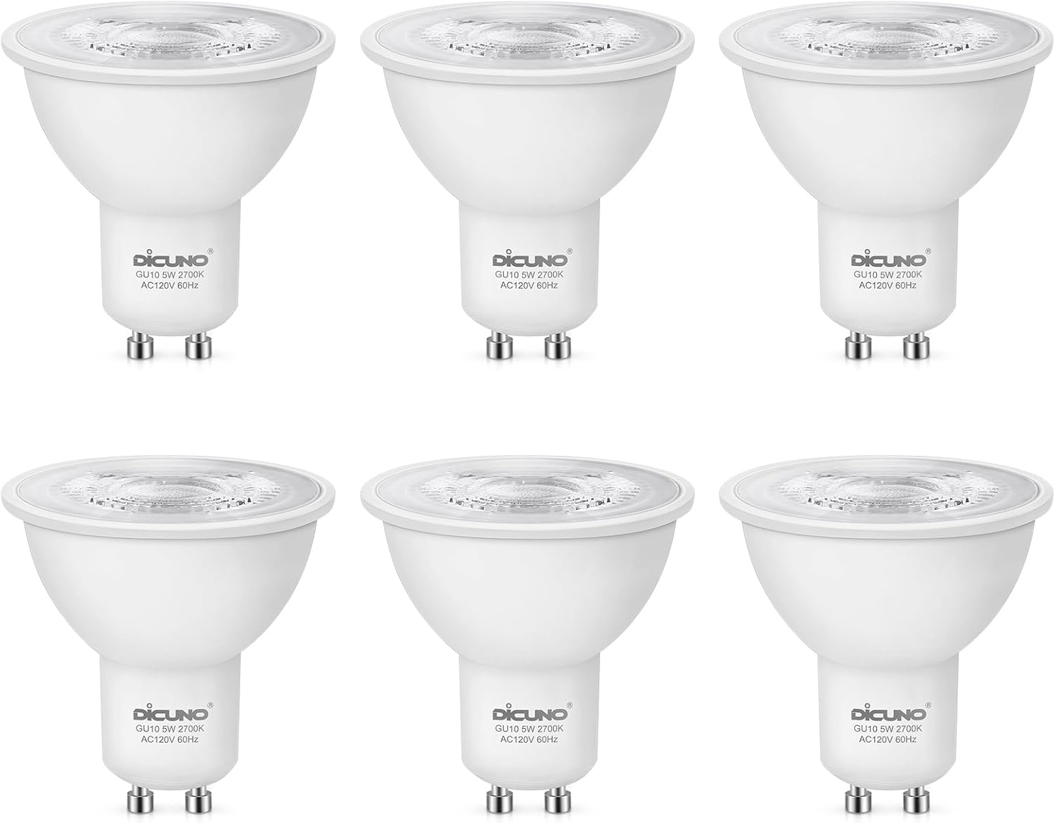 DiCUNO GU10 LED Bulbs, 5W (40W Equivalent) 2700K Warm White MR16 GU10 ...