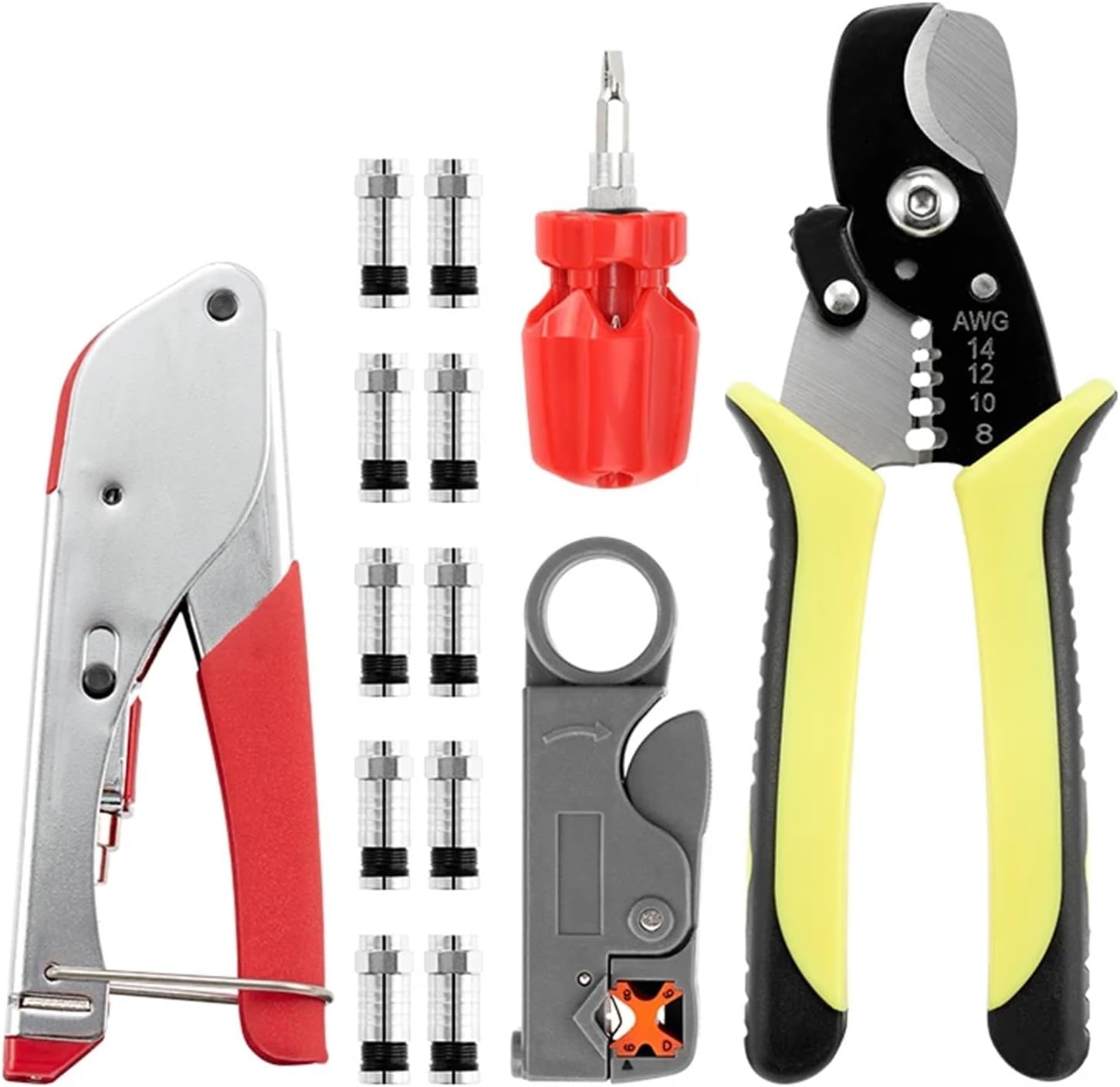 Coaxial Cable Crimping Tool Set Squeezing Forceps&Wire Stripper For RG6 Coaxial Cable Crimper ...