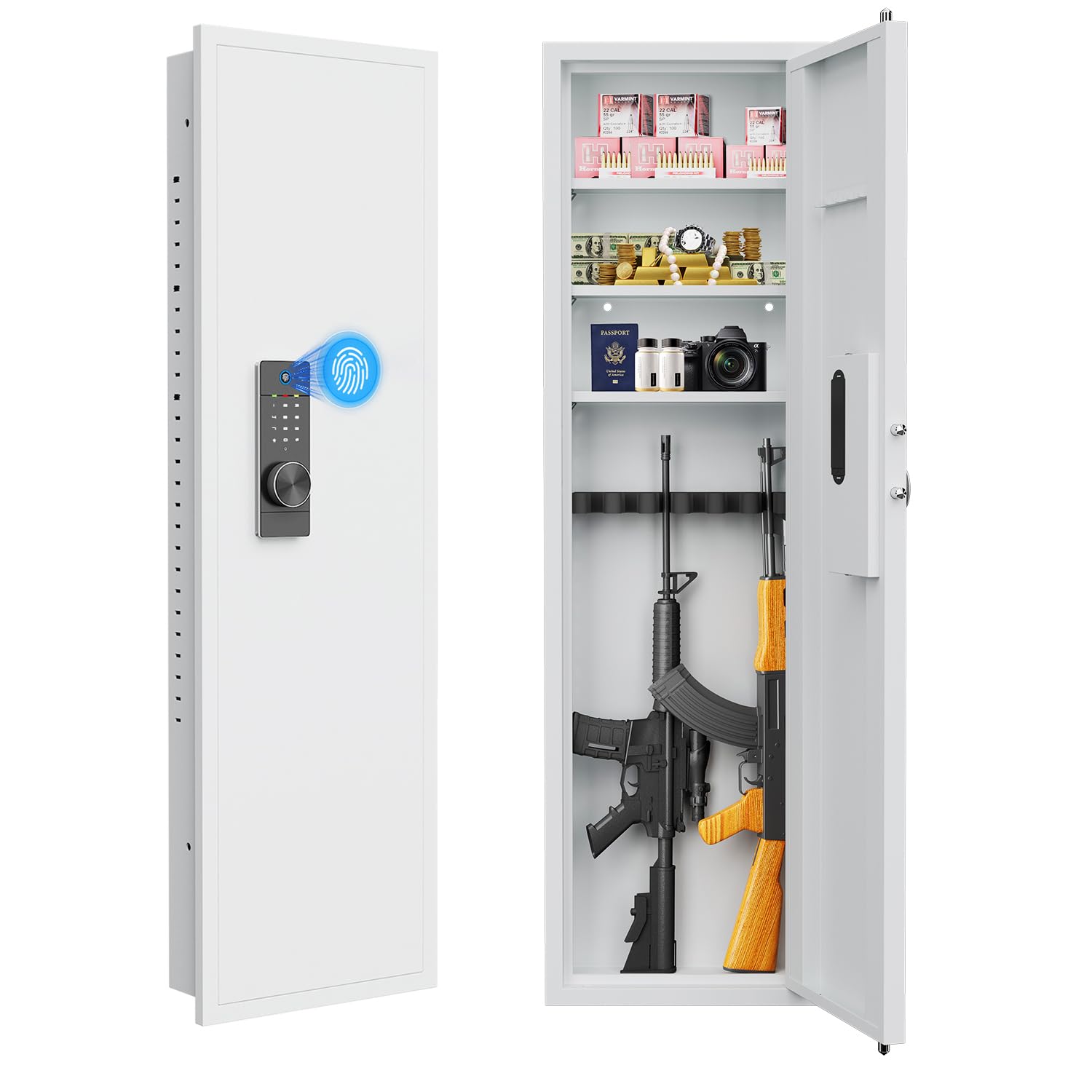 53" Wall Gun Safe with Fingerprint, Wall Safe Between Stud, Hidden Wall ...