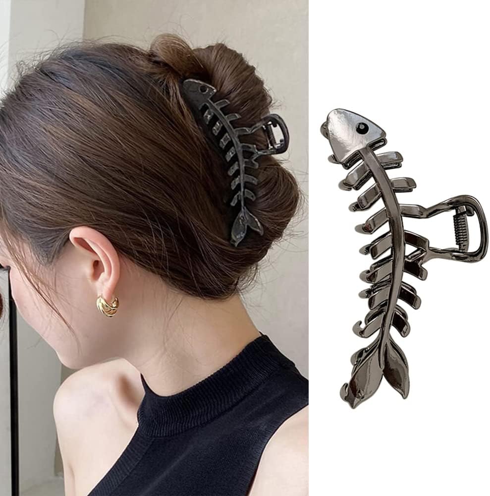 Amazon.com : BELSITA Fish Bone Hair Clip, 1PCS Large Metal Black Non ...