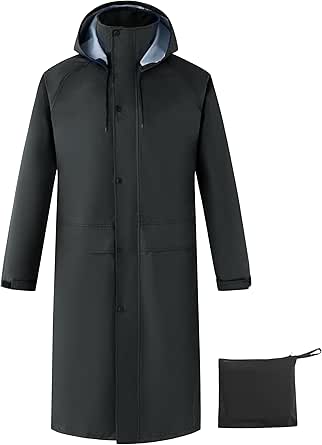 Ubon Mens Long Rain Coat Waterproof with Hood, Lightweight Rain Jacket ...