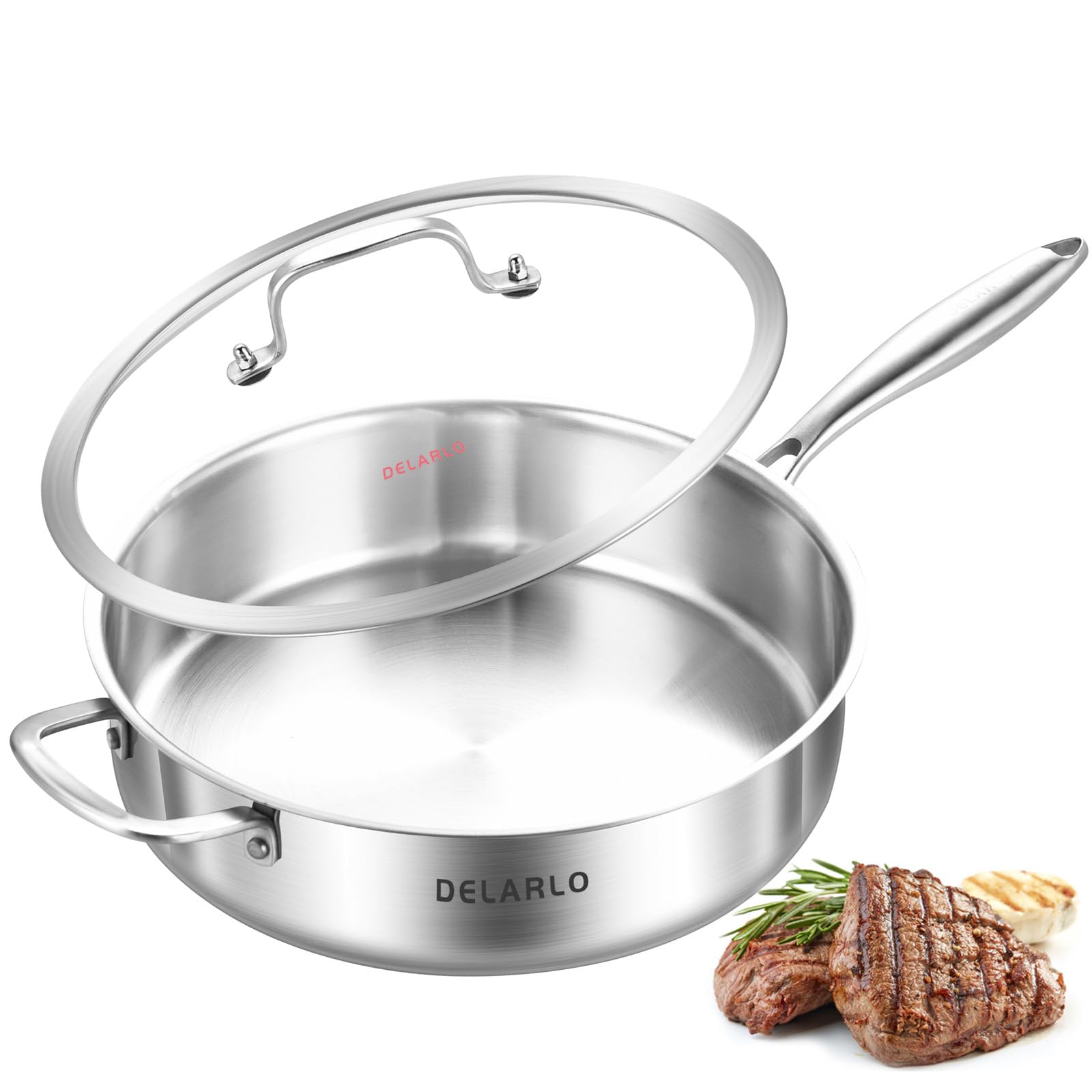 Amazon.com: DELARLO Tri-Ply Stainless Steel Saute Pan With Lid 5.5QT,12 ...