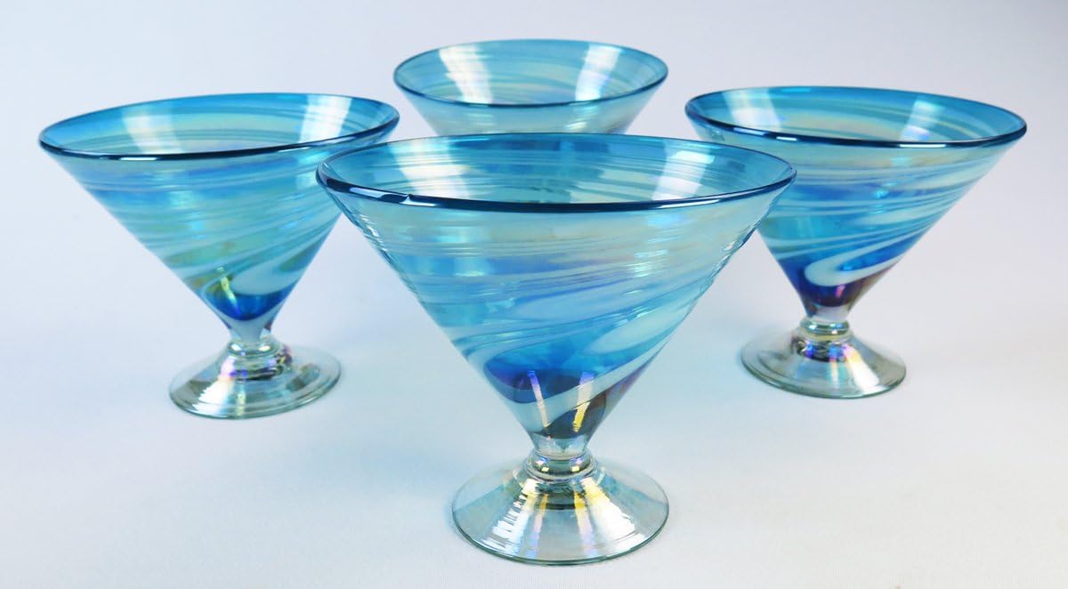 Amazon.com | Mexican Glass Turquoise White Swirl Margarita or Martini ...