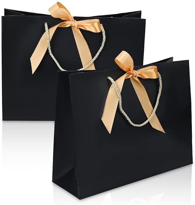 SUSNUAN Black Large Gift Bag, Party Bags with Bow Ribbon, Paper Party ...