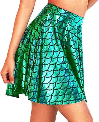 Amazon.com: JEWEKY Mermaid Skirt Beach Fish Scale Skirt Sparkly Flared ...