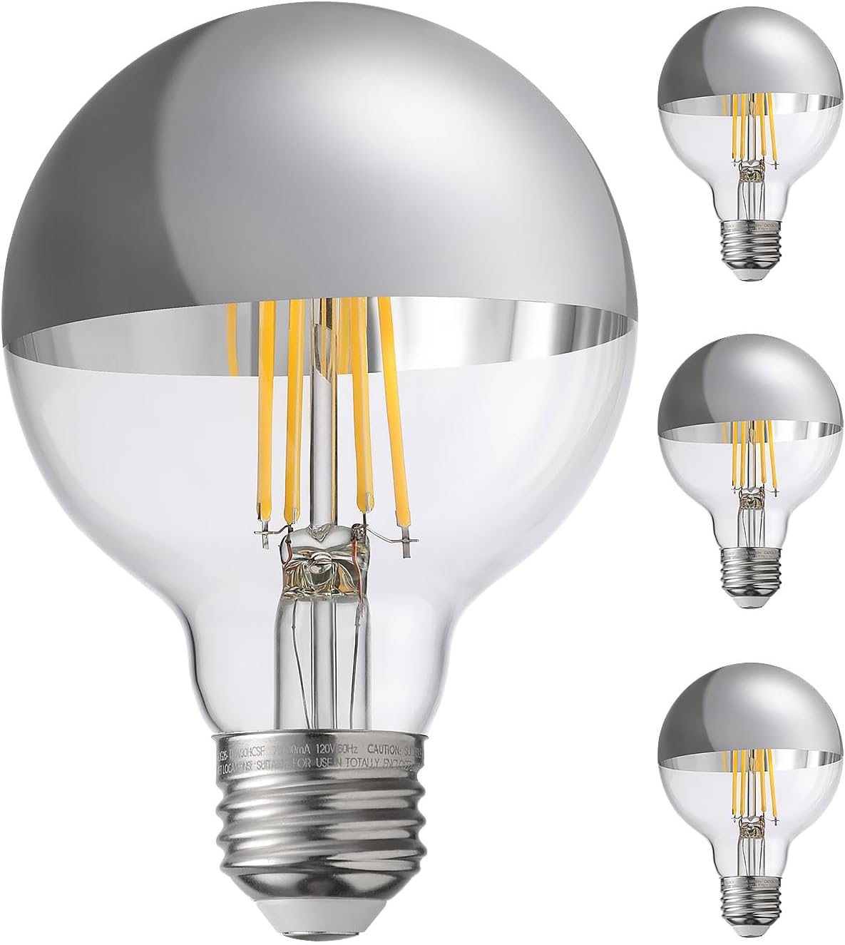 Half Chrome LED Filament Bulb A19 6W LED Light Bulb, Silver Bowl Tipped ...