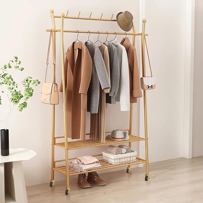 Amazon.com - KaKaBB Gold Clothes Rack with Wheels, Clothing Racks for ...