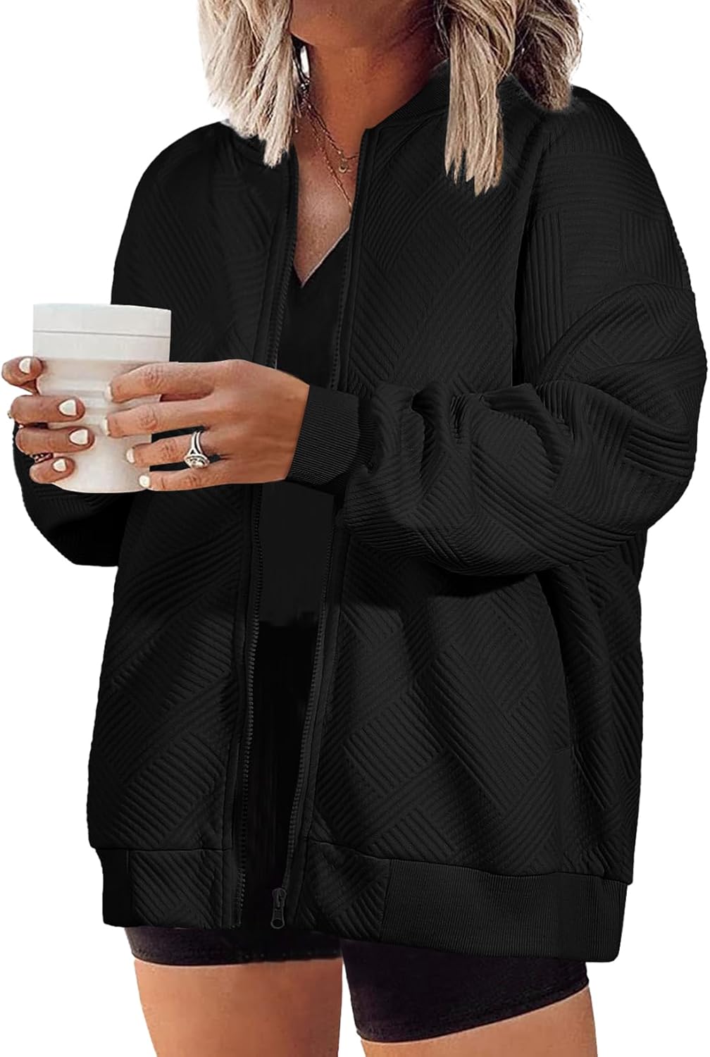 Amazon.com: Eytino Womens Plus Size Jacket Front Zipper Long Sleeve ...