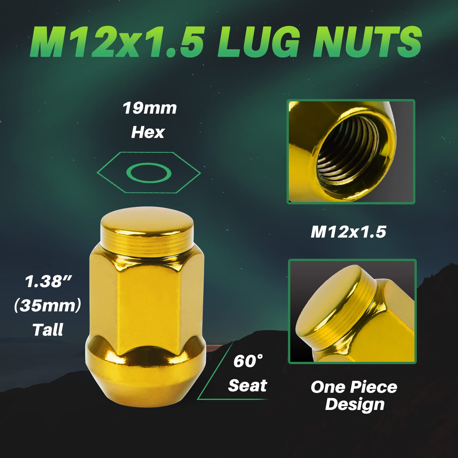 Snapklik.com : AUTOPTIM M12x15 Gold Lug Nuts - Replacement For 2006 ...