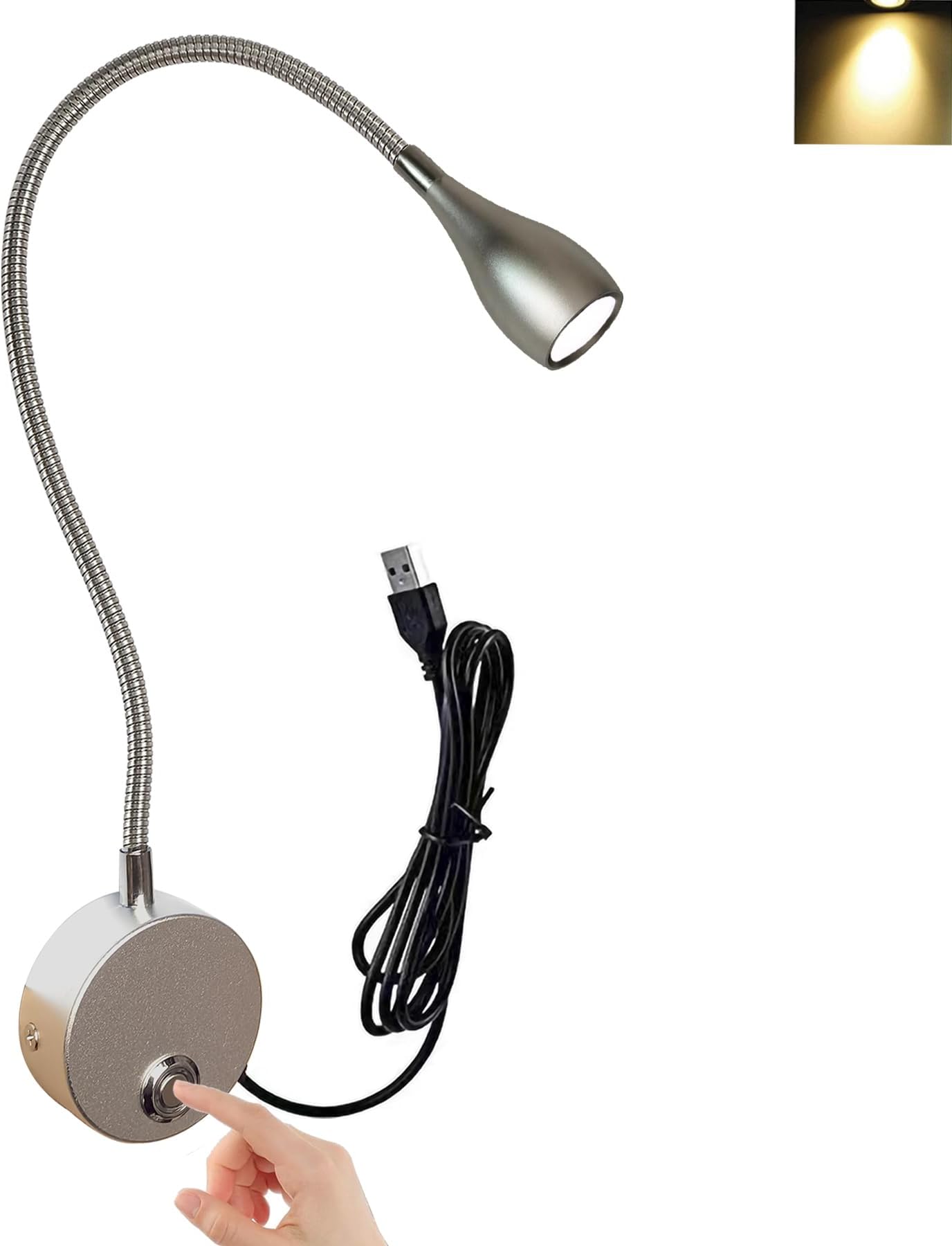 Bedside Reading Light, Wall Mounted Gooseneck Task Directional Bed ...