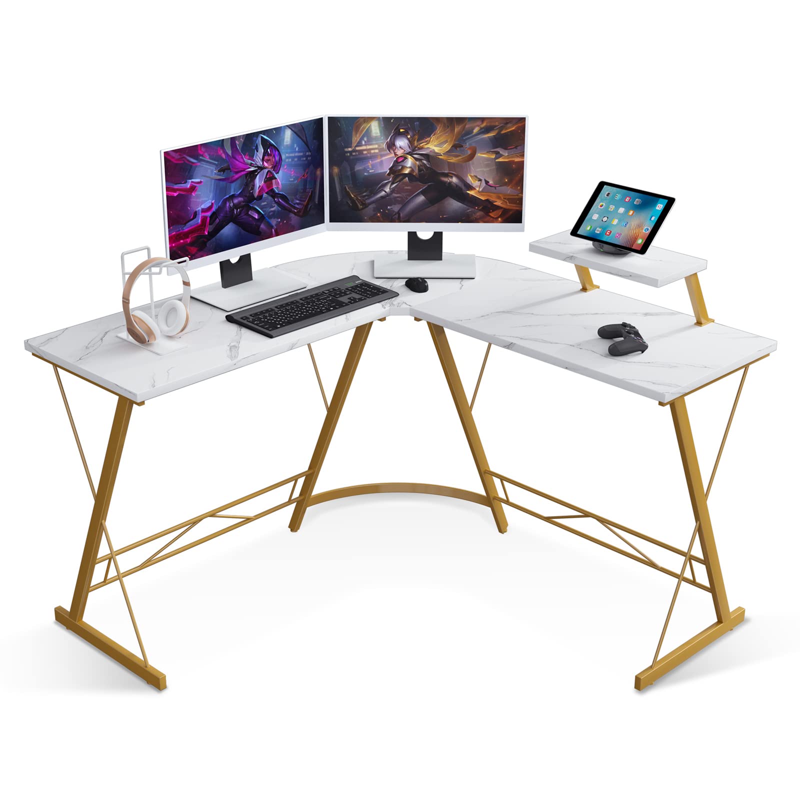 Buy L Shaped Desk Home Office Desk with Round Corner Computer Desk with ...
