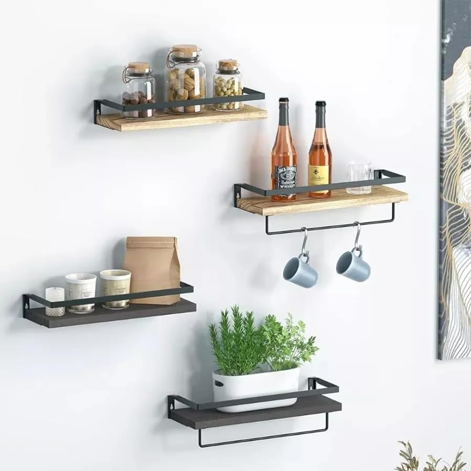 Repisas Flotantes Repisas en Pared para Baño Cocina Con Valla Metálica ...