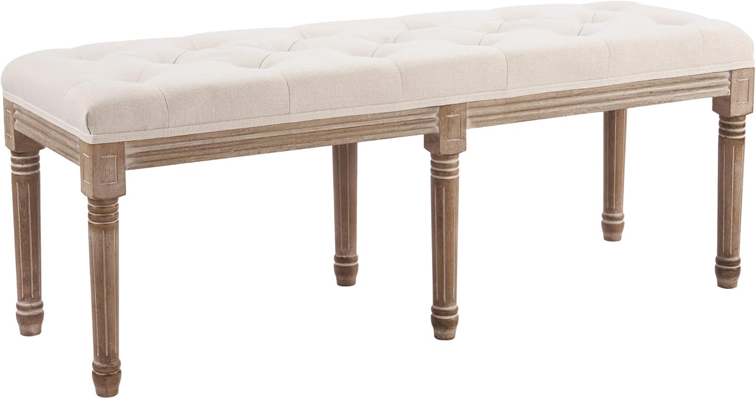 Amazon.com: VONLUCE Extra-Long French Vintage Bench with Padded Seat ...