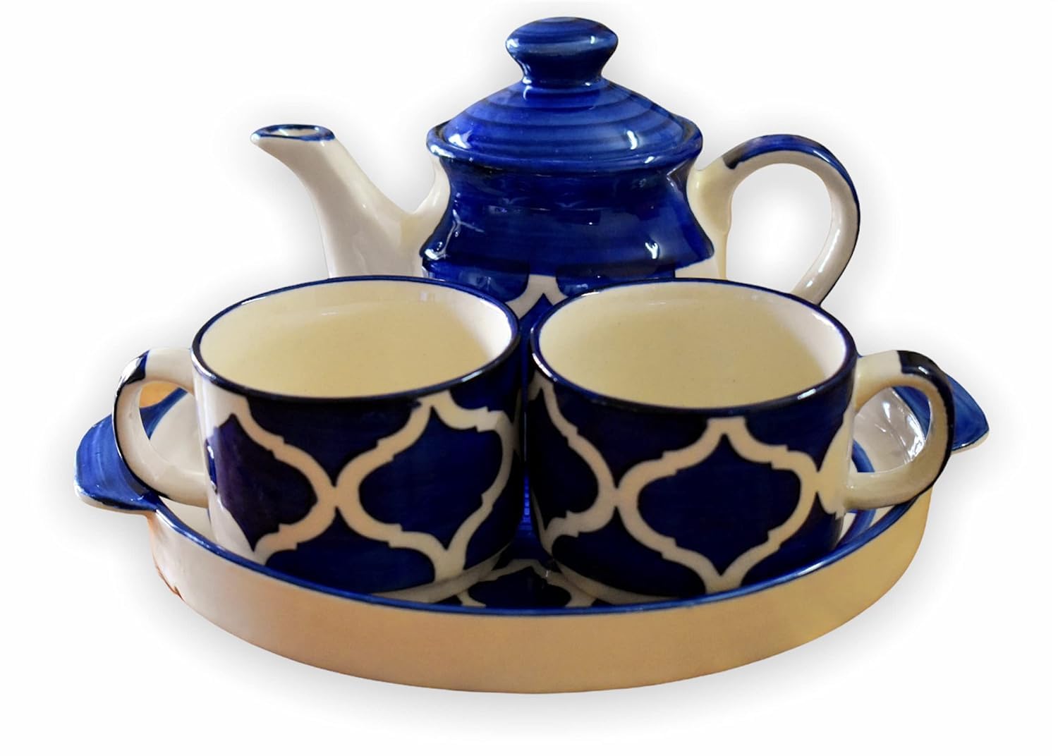 Buy Hand Painted Ceramic Tea Pot Kettle Set, Set of 2 Cups (160ml ...