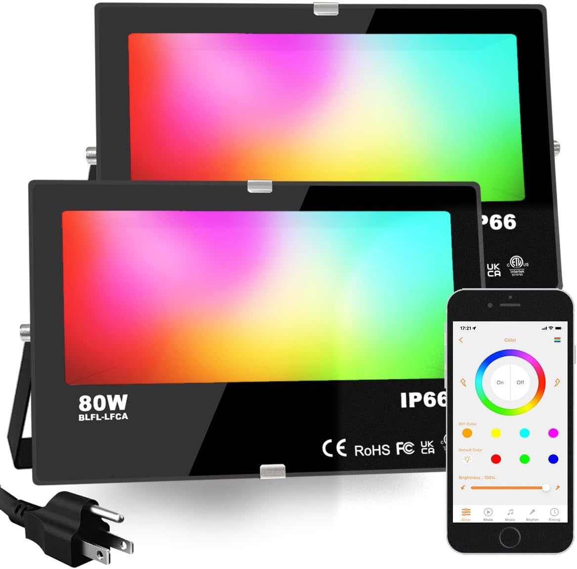 ILC LED Flood Light 80W, 8000LM, Outdoor RGB Color Changing, Smart ...