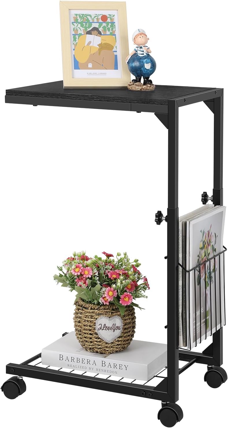 Amazon.com: C Shaped Side Table Adjustable End Table with Wheels C ...