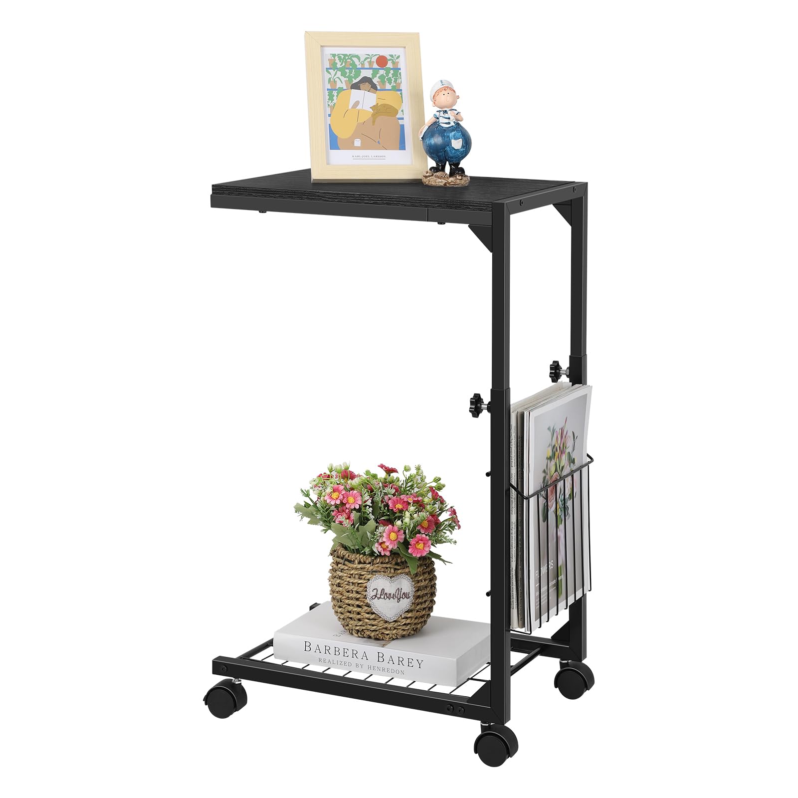 Amazon.com: C Shaped Side Table Adjustable End Table with Wheels C ...