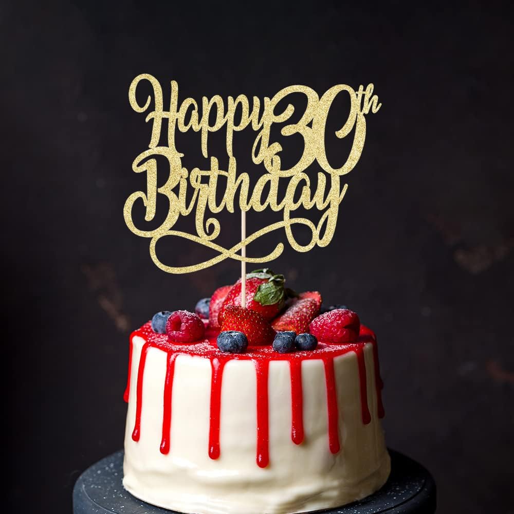 Amazon.com: Gold Glitter Happy 30th Birthday Cake Topper,Cheers to 30 ...