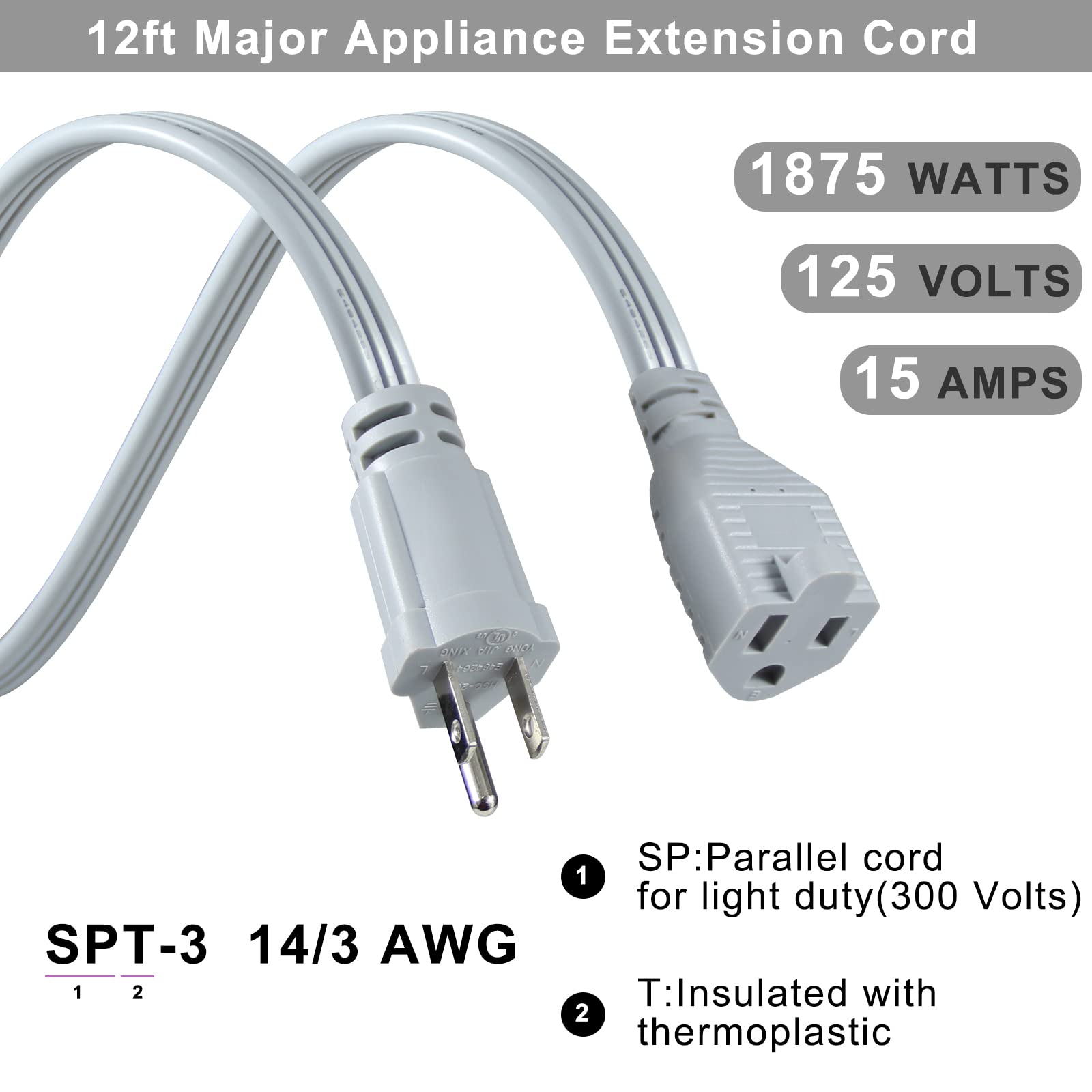Snapklik.com : KUNCAN Appliance Power Extension Cord - Heavy Duty 14/3 ...