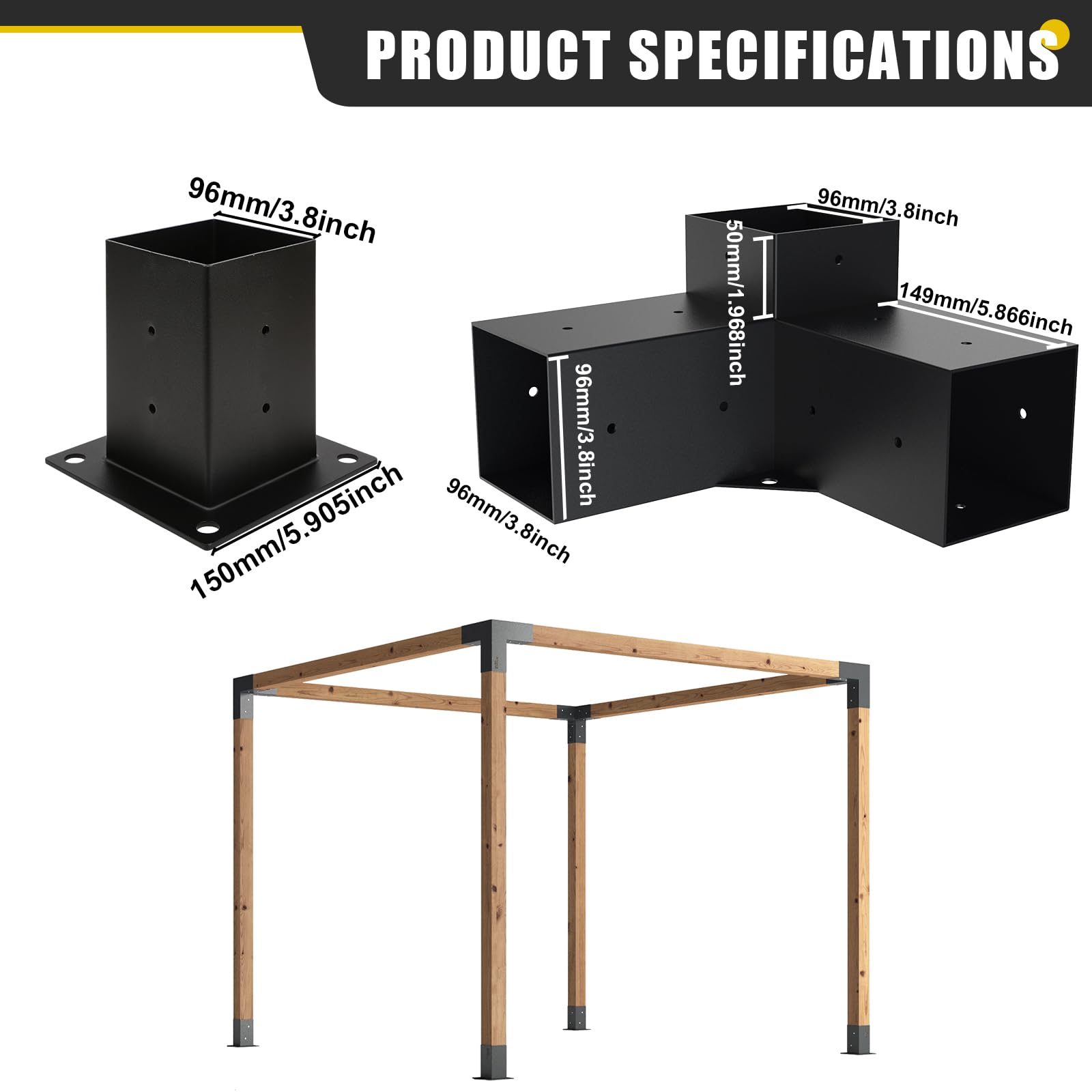 Snapklik.com : Kinchoix 4x4 Woodworks Pergola Brackets Kit, 3-Way ...