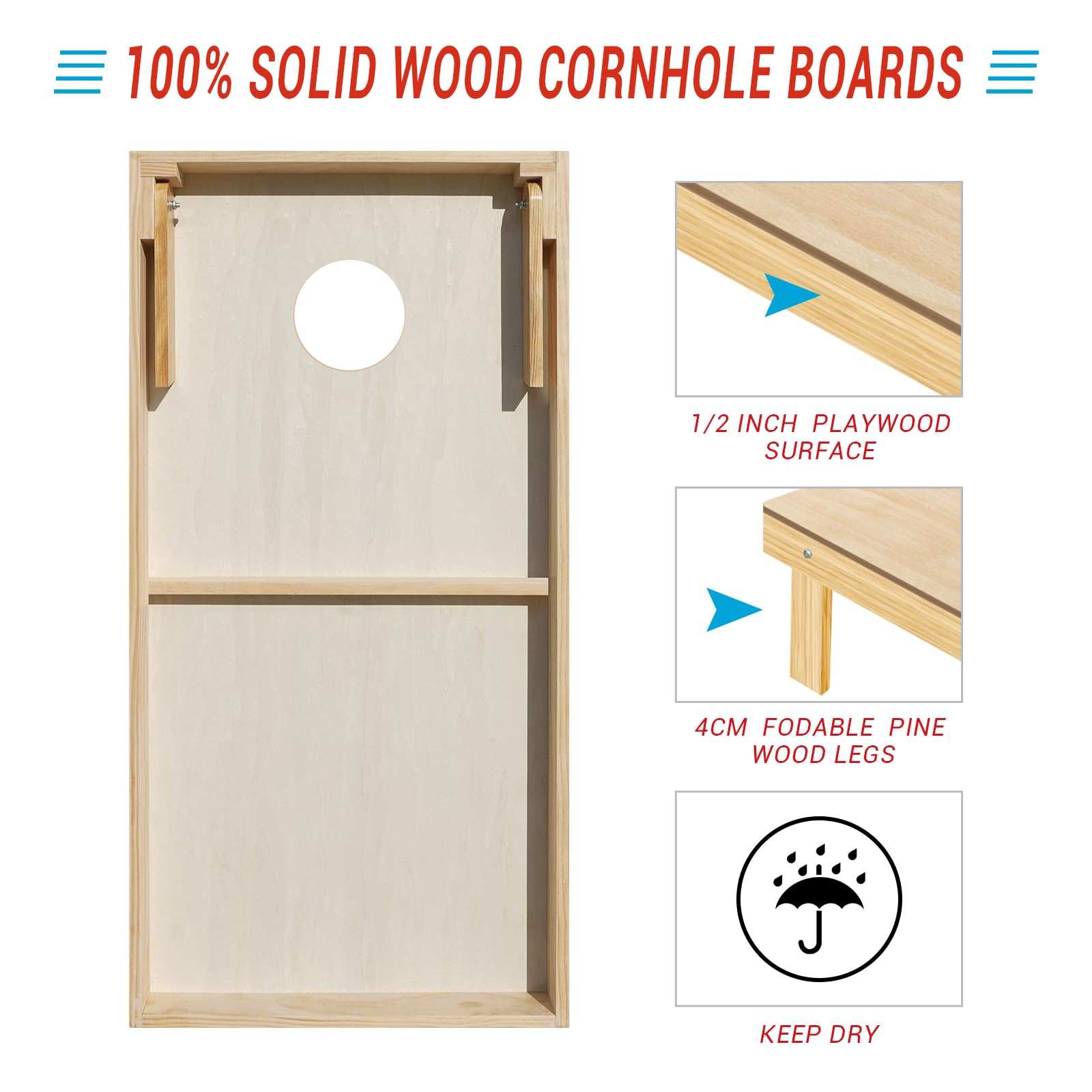 Cornhole Boards Corn Hole Game: 4' x 2' / 3' x 2' Solid Wood Cornhole ...